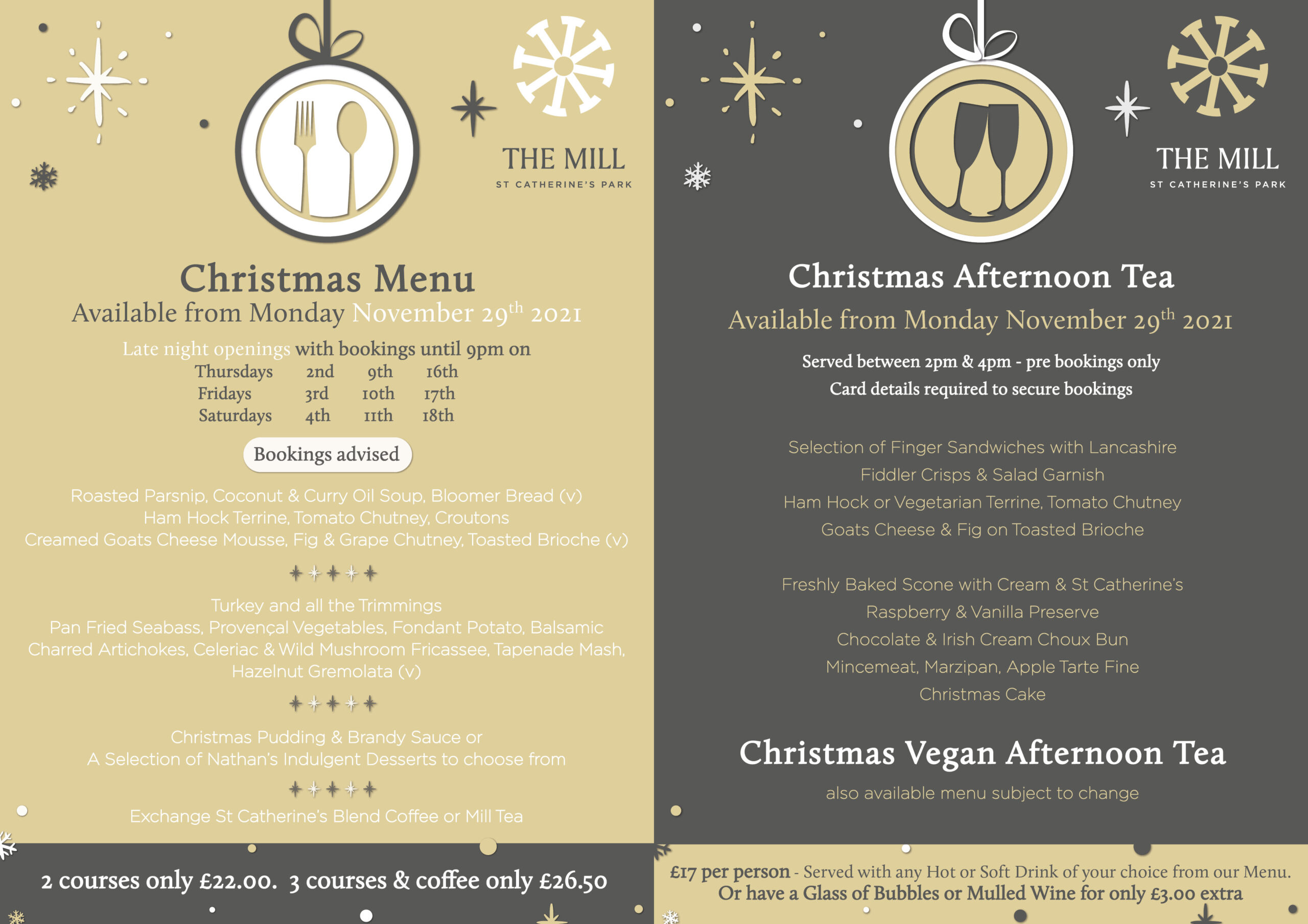 Book now for Christmas dinner or a festive Afternoon Tea | The Mill